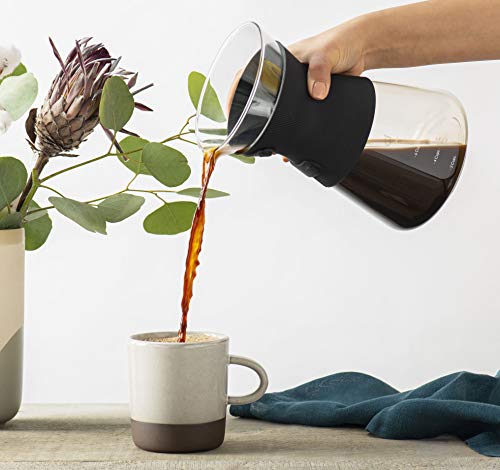 brim 8 Cup Pour Over Coffee Maker Kit, Simply Make Rich, Full-Bodied Coffee Every Time, Set Includes Glass Carafe, SCA Measuring Scoop, Silicone Sleeve, and Healthy-Eco Reusable Filter, Stainless Steel