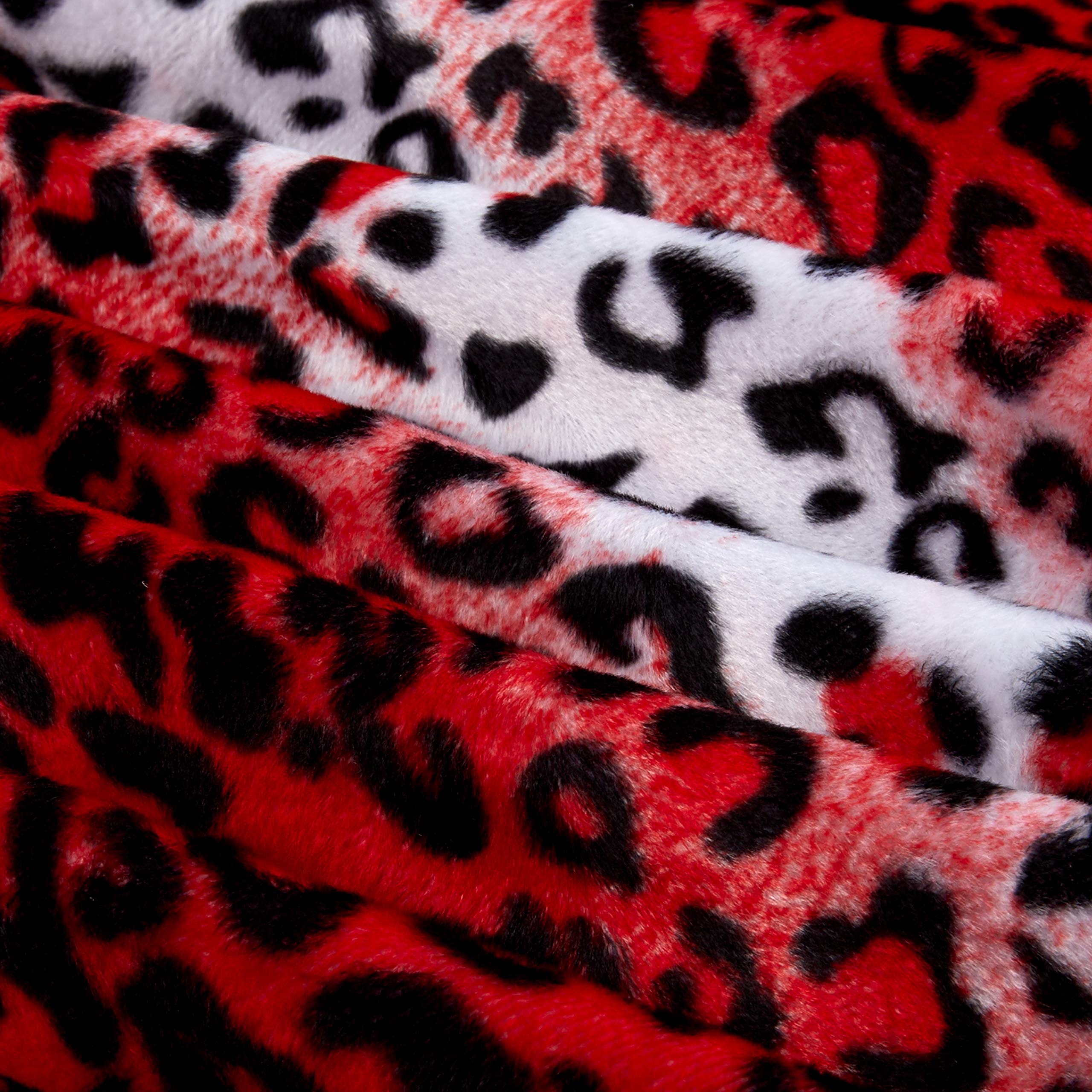Fabric Base Velboa Smooth Wave Prints Leopard Red / White Fabric by the Yard