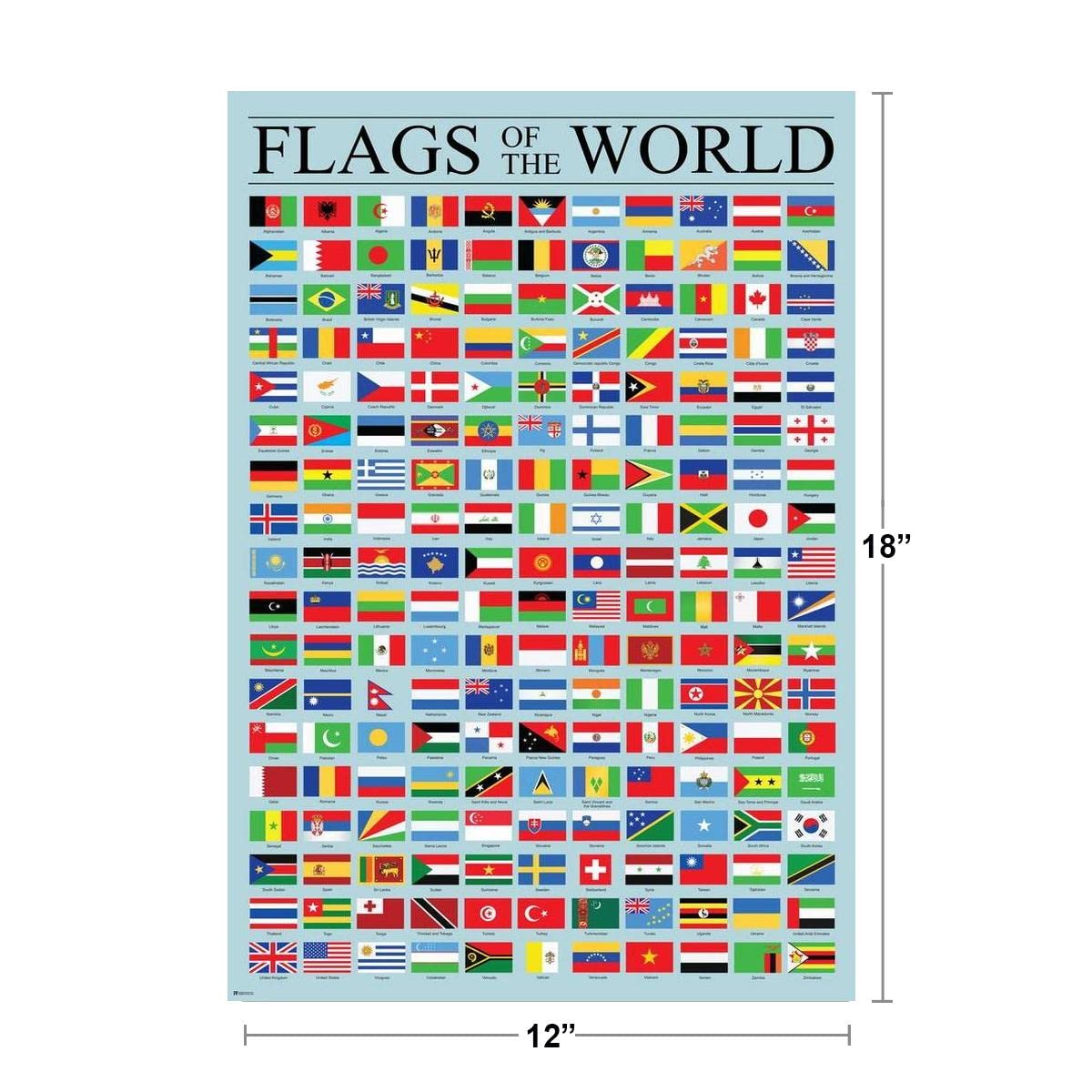 Flags of The World Classroom Reference Chart National Countries Country Symbol Educational Teacher Learning Homeschool Display Supplies Teaching Aide Cool Wall Decor Art Print Poster 12x18