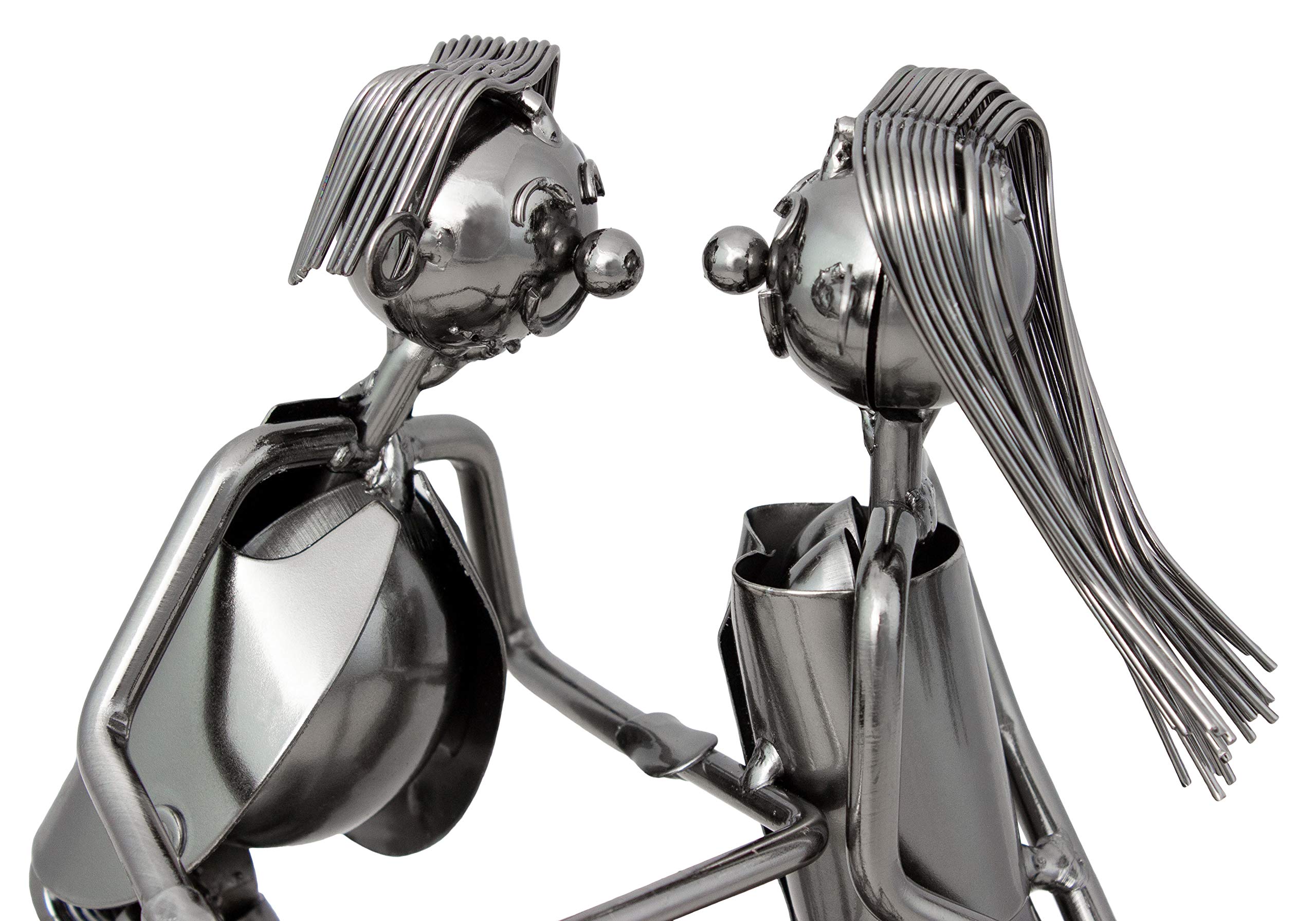 BRUBAKER Wine Bottle Holder 'Couple on Bike' - Table Top Metal Sculpture - with Greeting Card