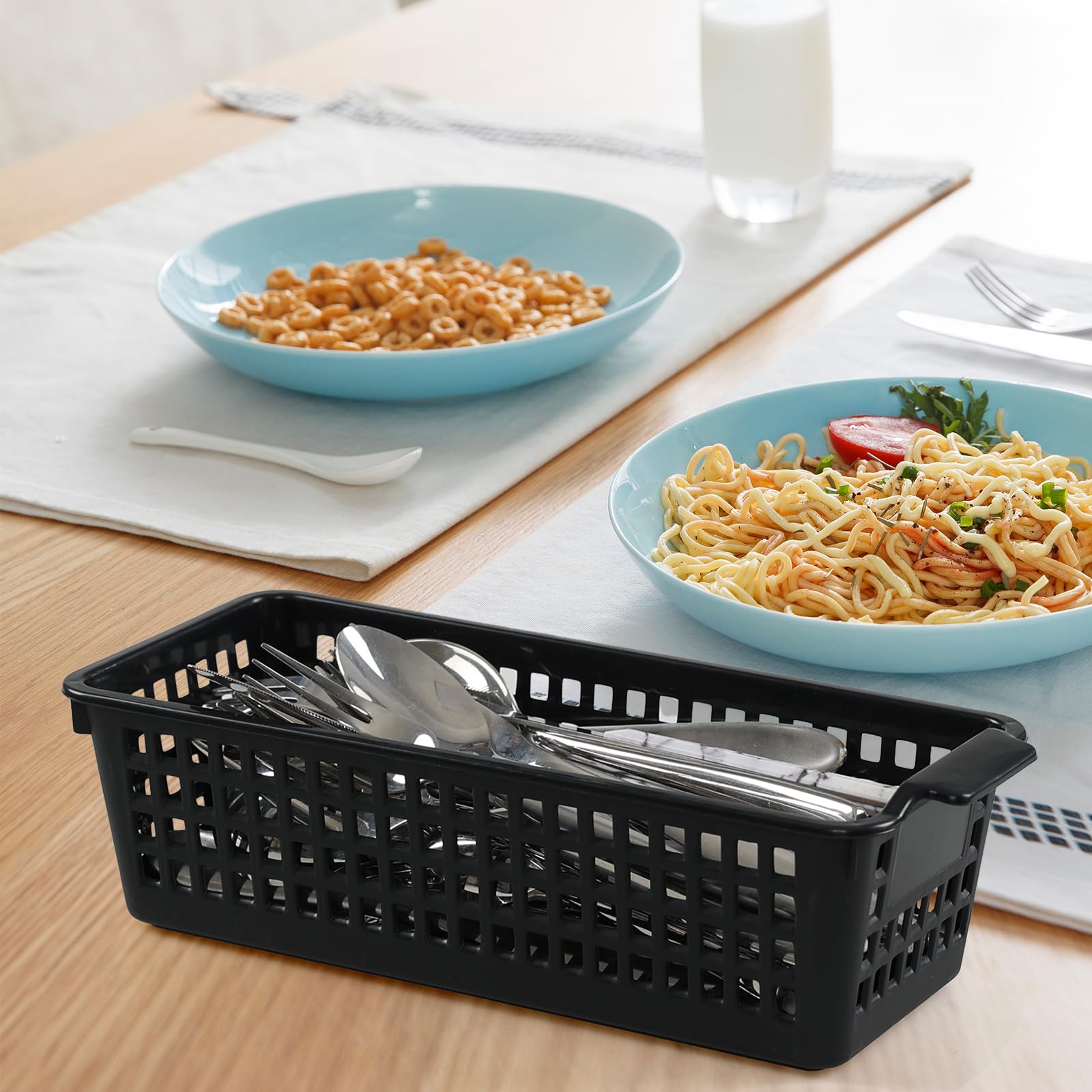 Bringer 6-Pack Slim Plastic Storage Baskets, Black Plastic Rectangle Storage Baskets
