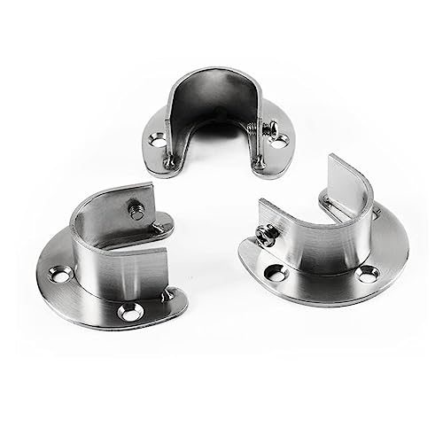 GAGALU 1Pcs Stainless Steel Clothes Rod Rail Holder Bracket For Wardrobe Curtain Shower Curtain Rod U-Shaped Flanges Holder Seat xiaolu (Color : Diameter 25-Silver)