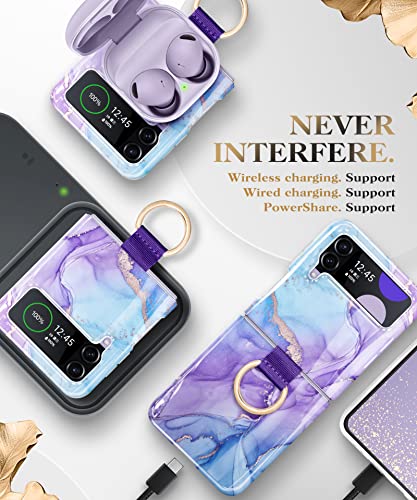 Galaxy Z Flip 4 Case with Ring Holder, Wireless Charging Anti-Scratch Shockproof Case for Samsung Z Flip 4 5G. (Blue Purple)