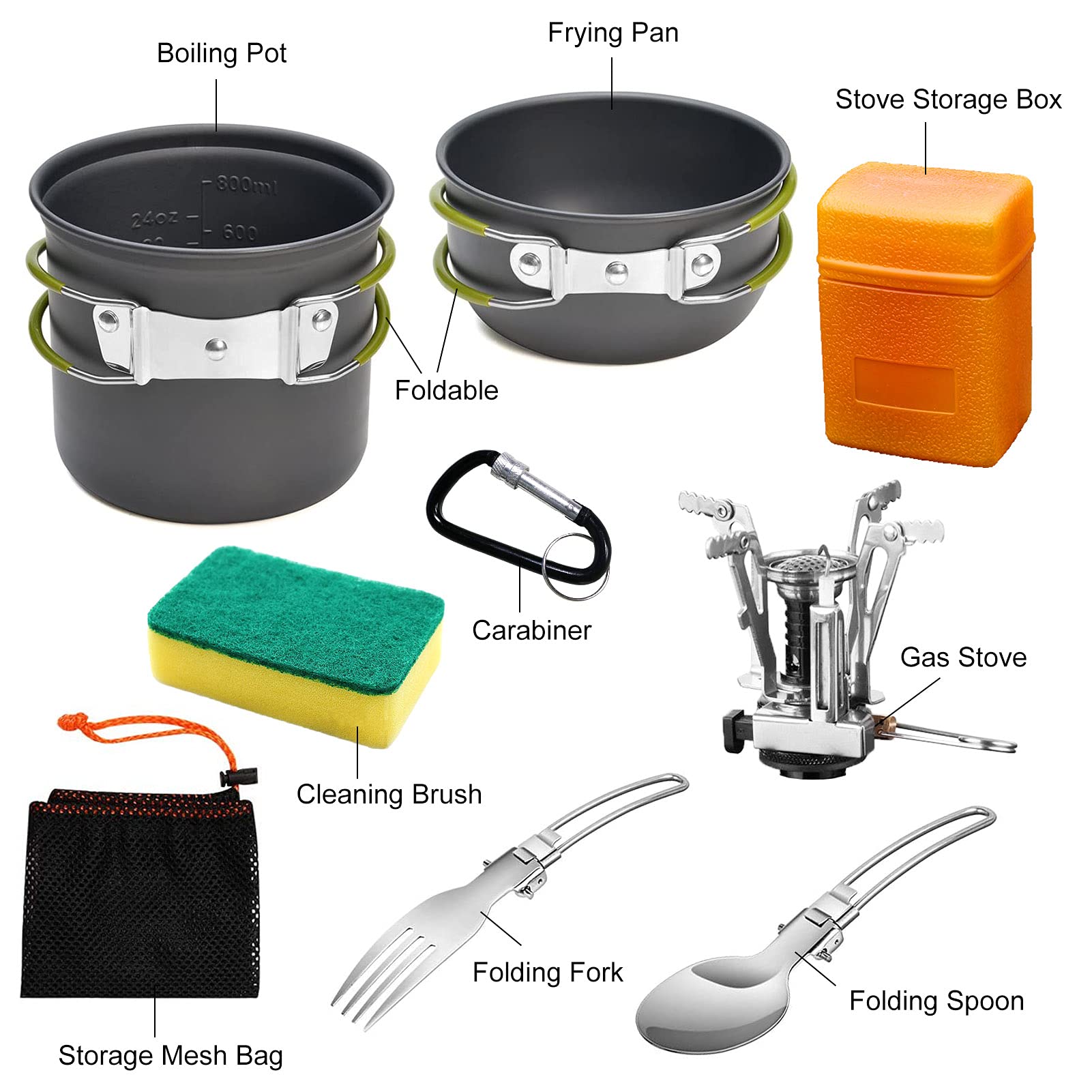 AUTOPkio Camping Cooking Set, Camping Cookware Mess Kit Pots and Pans Set with Portable Stove for Backpacking Picnic Outdoor