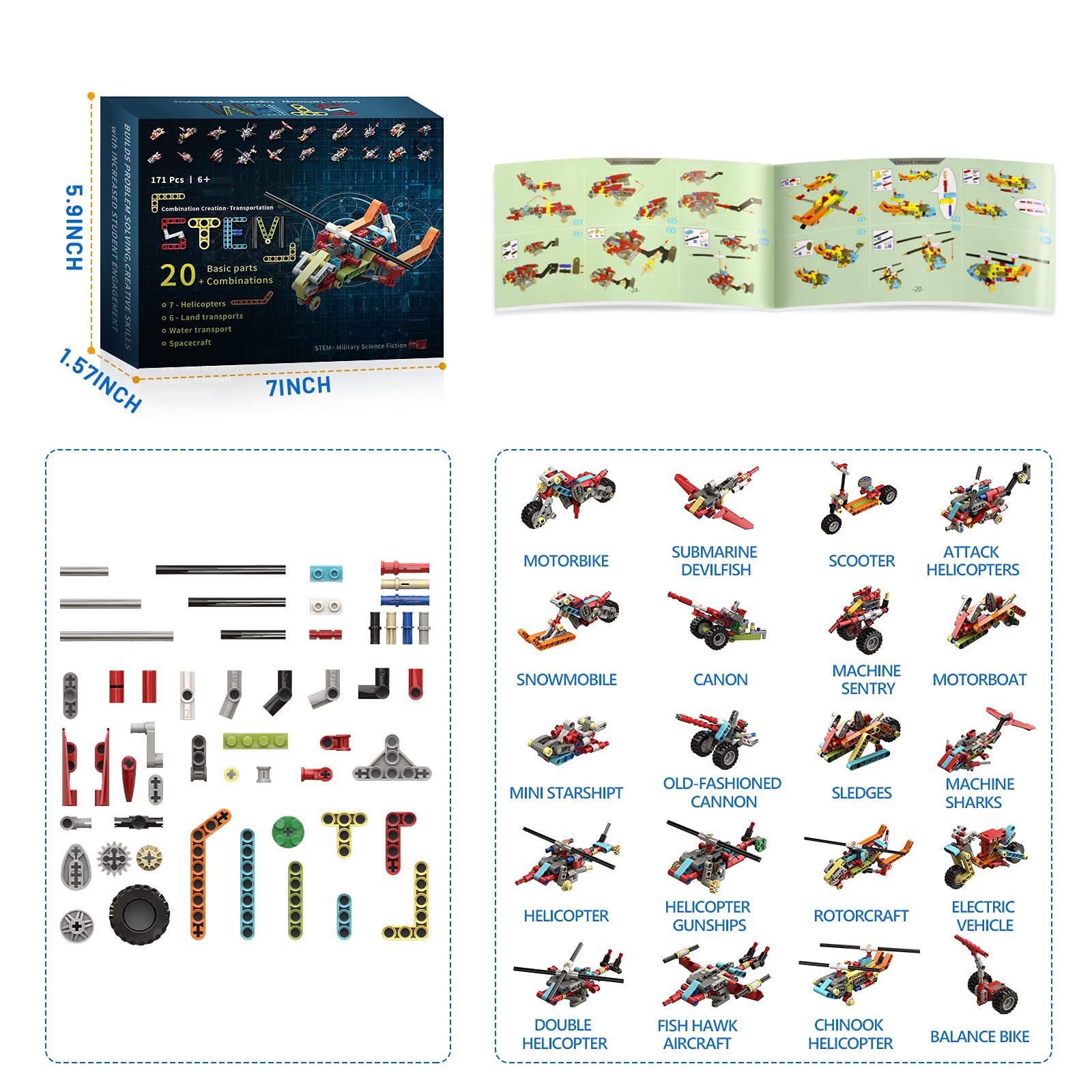 KooQii 20-in-1 Science Kit Building Toys for Kids STEM Activities Set for Age 6 7 8 9 10+Year Old Boy and Girl Creative Game Fun STEM Projects Birthday Gift(171 PCS)