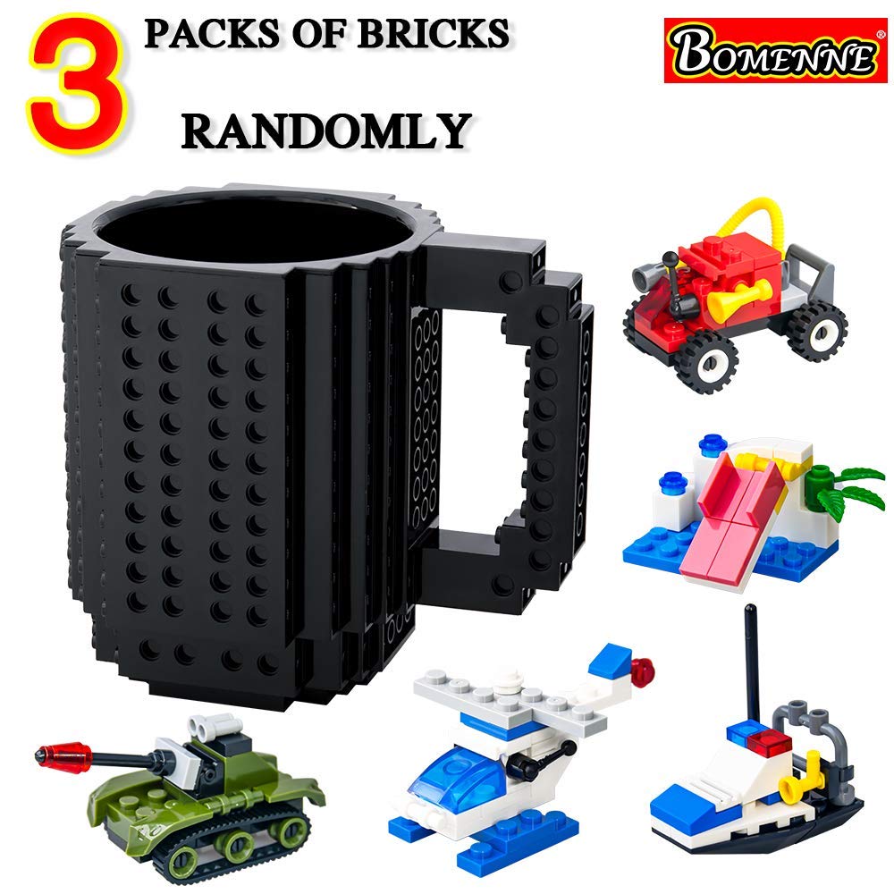 BOMENNE Build-on Brick Mug,Funny Novelty Coffee Mug,Creative DIY Building Blocks Cup,Birthday Party Cups for Kids,Unique Gifts for Christmas,Black