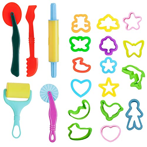 Dough Tools Set for Kids, Various Dough Tools for Kids Plastic Molds Playdough Cutters Assorted Colors Set of 28