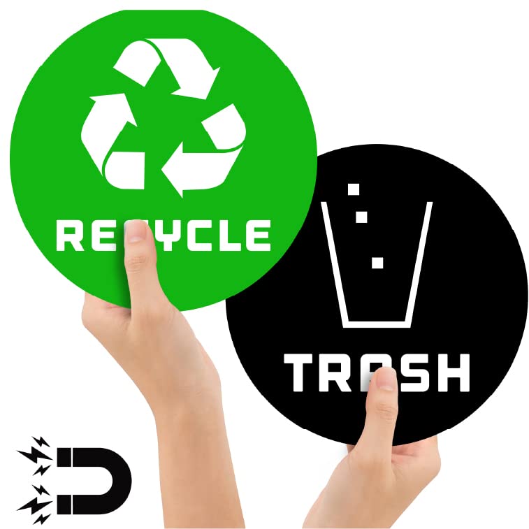 Recycle and Trash Magnetic Stickers Logo - for Metal or Plastic Garbage cans, and Bins - Indoor & Outdoor - Laminated and UV Protected Premium Decal 2567 (Green - Magnetic, Medium)