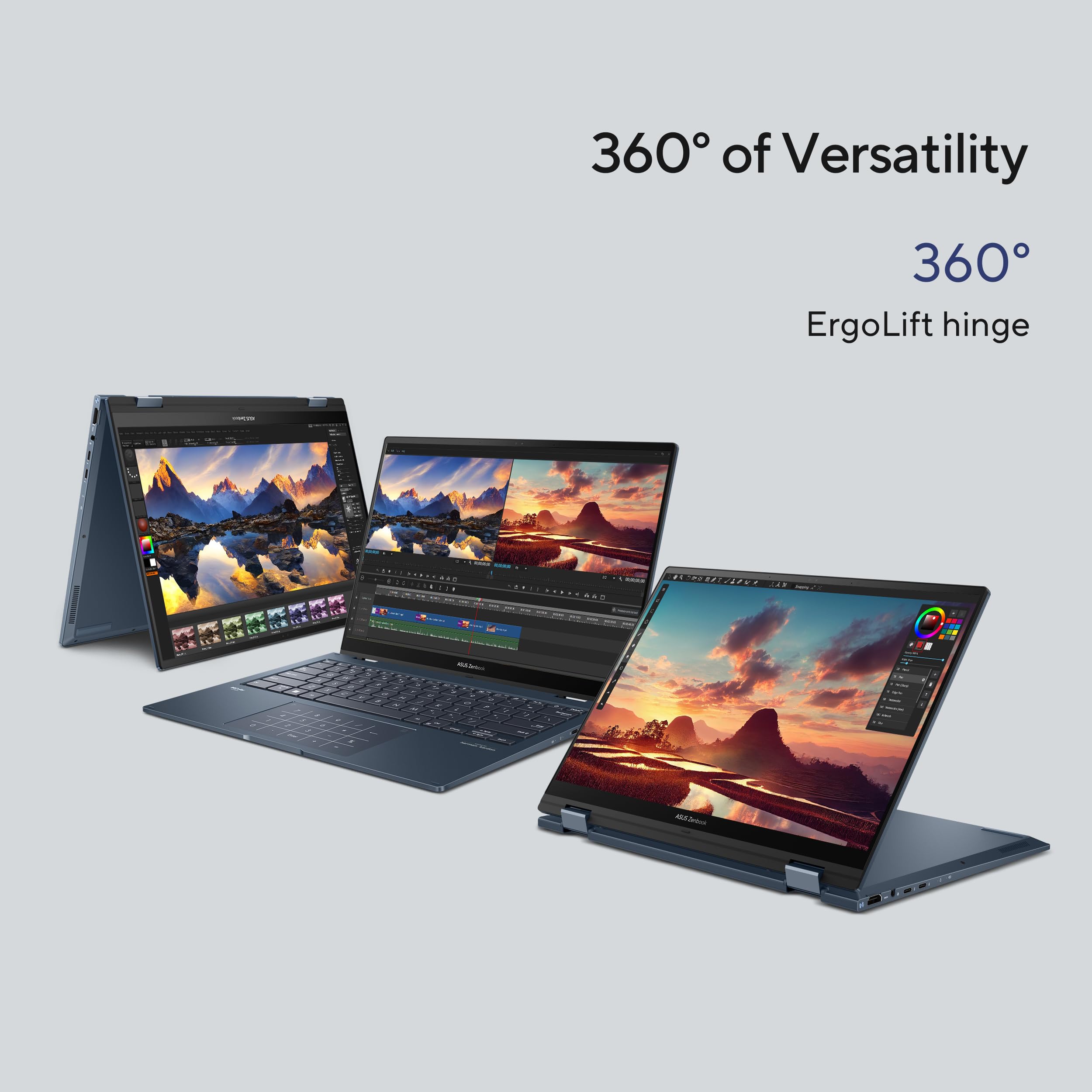 ASUS Zenbook 14 Flip OLED Laptop, 14†OLED Touch Display, Intel Evo Platform, Intel Core i7-1360P CPU, Intel Iris Xe Graphics, 16GB RAM, 1TB SSD, Windows 11 Home, Ponder Blue, UP3404VA-DS74T