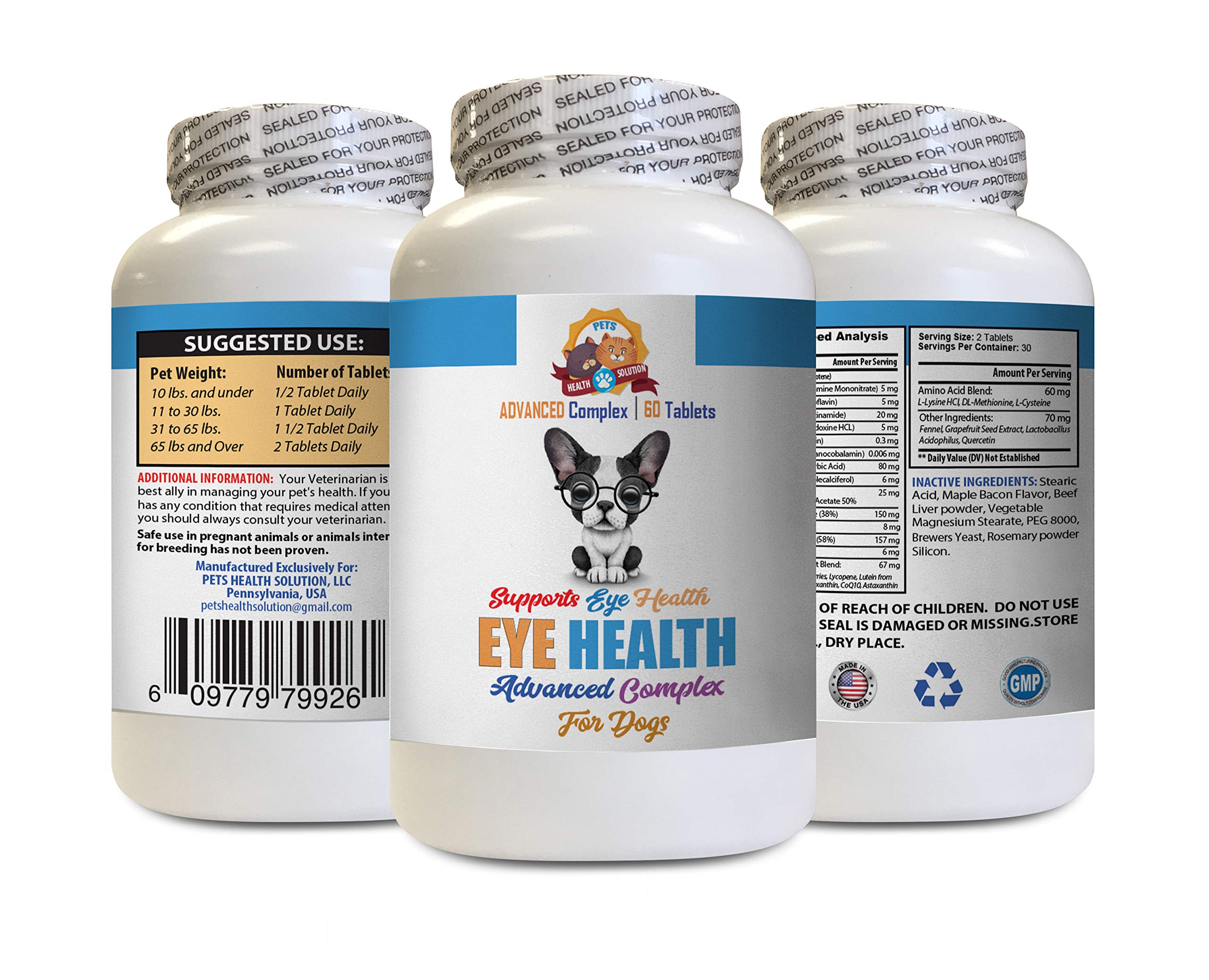 Dog Eye Supplement - Dog Eye Health Solution - Supports Vision - Advanced Complex - Dogs Eye Vitamins - 60 Tablets (1 Bottle)
