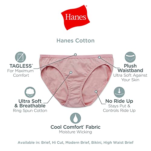 Hanes Women's Brief Panties, 6-Pack, 100% Cotton Briefs, Moisture-Wicking Cotton Brief Underwear, 6-Pack (Colors May Vary)