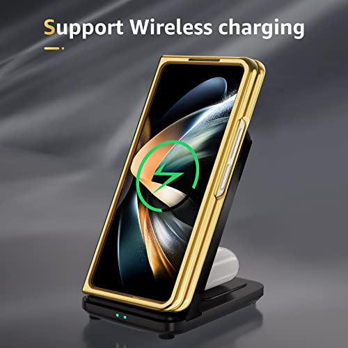 MATEPROX Compatible with Samsung Galaxy Z Fold 4 Case, Slim Thin Lightweight Protective Phone Case with Electroplated Frame Transparent Back for Samsung Galaxy Z Fold 4 5G(Gold)