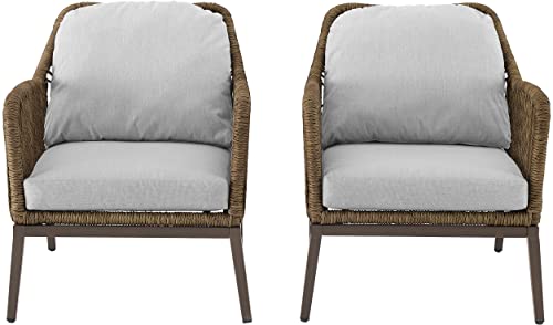 Crosley Furniture Haven 2-Piece Outdoor Chair Set, Wicker Patio Chairs for Conversation, Porch, Deck, Light Brown with Light Gray Cushions