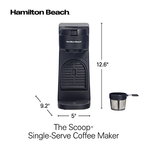 Hamilton Beach The Scoop Single Serve Coffee Maker & Fast Grounds Brewer for 8-14oz. Cups, Brews in Minutes, Black (47620), Next Gen