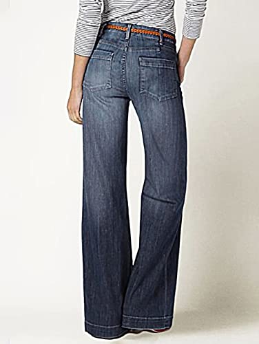 Flamingals Wide Leg Jeans for Women Stretch Low Waist Baggy Jeans Boot Cut Jeans Flare Leg Denim Pants Without Belt Navy Blue M