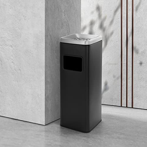 Dyna-Living Stainless Steel Trash Can Outdoor Commercial Garbage Can Large Trash Bin for Home Use Industrial Waste Container, Square Black