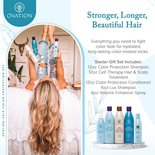 Ovation Hair Holiday Gift Set - Color System + Cell Therapy: Get Stronger, Fuller & Healthier Looking Hair - Includes Shampoo, Conditioner, Cell Therapy, Volume Enhancer, and Lux Shampoo