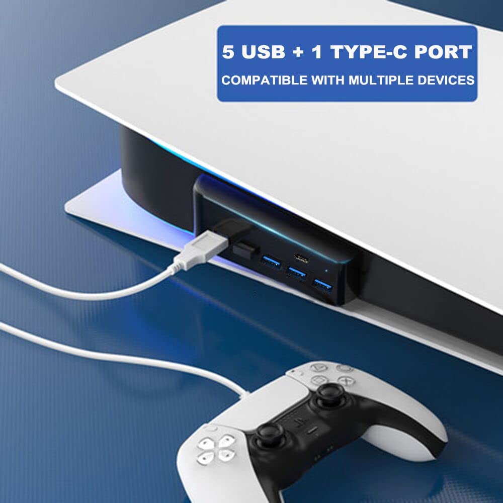 arVin USB Hub for PS5, High Speed Transmission USB Extender Splitter Adapter, Hub Charger for Playstation 5 Game Console, with 4 USB & 1 USB A Charging Port & 1 USB C Port for Playstation 5