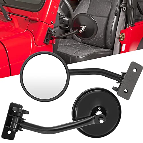 ITOPUP Door Off Mirrors Fit for 1997-2017 For Jeep Wrangler JKU JK CJ YJ TJ Quick Release Mirrors Round Mirrors 1 Piece of Mirrors Left and Right Side Manual Adjustment Doorless Side Mirrors