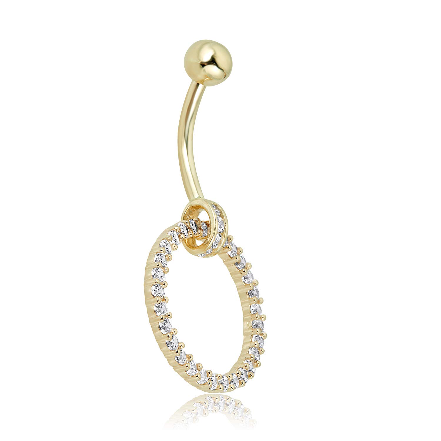 AVORA 10K Yellow Gold Simulated Diamond CZ Open-Circle Belly Button Ring Body Jewelry (14 Gauge)