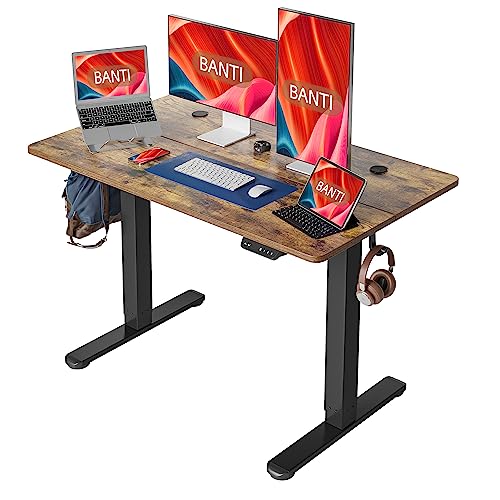 BANTI 48'' Electric Standing Desk,Adjustable Height Stand Up Desk,Sit Stand Home Office Desk, Rustic Brown Top