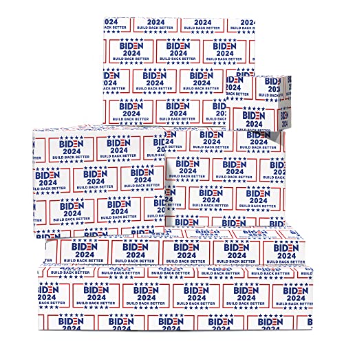 CENTRAL 23 Funny Wrapping Paper - 6 Sheets Gift Wrap With Tags - 'Biden 2024' - Political Satire Humor - Birthday Wrapping Paper For Men Women - For Christmas Anniversary - Recyclable