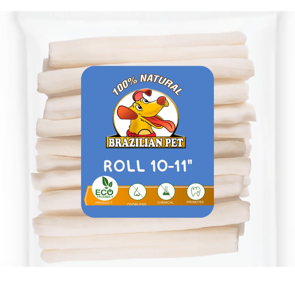 Brazilian Pet All Natural Treats Rawhide Retriever Beefhide Rolls Dog Chews Bones 10-11" - Single Ingredient - Long Lasting Chew (10-11" 10 Count)