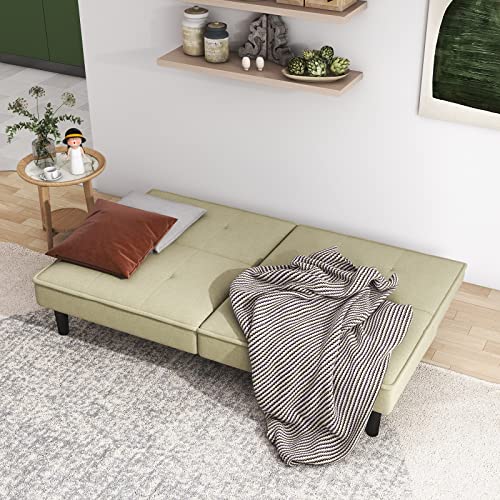 FONTOI Futon Sofa Bed Memory Foam Couch Sleeper Daybed Foldable Convertible Loveseat, Khaki Sage