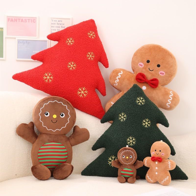 Cyprinus Carpio 5-7/8 INCH Christmas Gingerbread Man Pillow Creative Biscuit Man Plush Soft Throw Pillows Stuffed Premium Polyester Fiber Sofa Cushion Christmas Party Decor