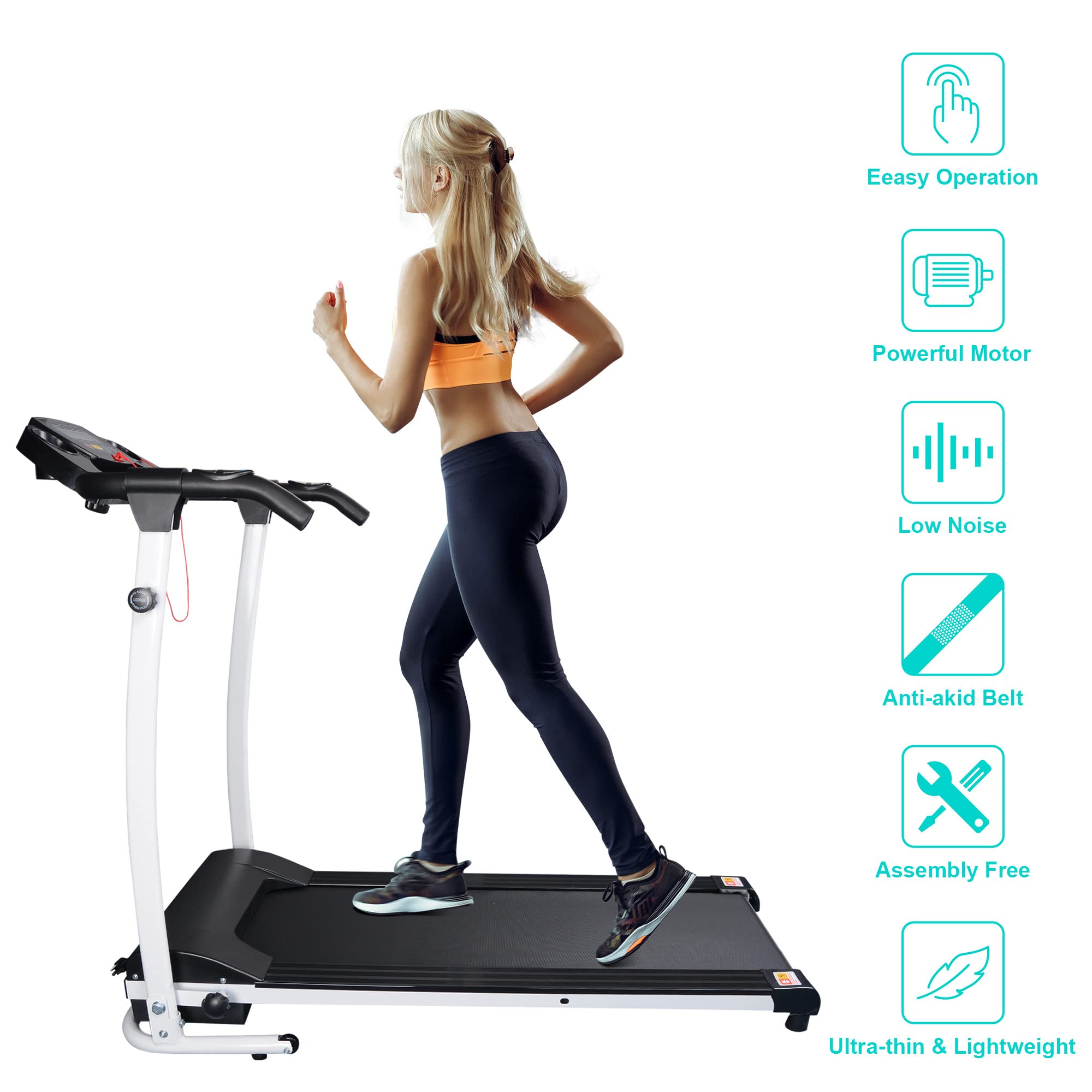 AW Folding Electric Treadmill Portable Running Walking Treadmill with LCD Display Easy Assembly for Home Exercise White