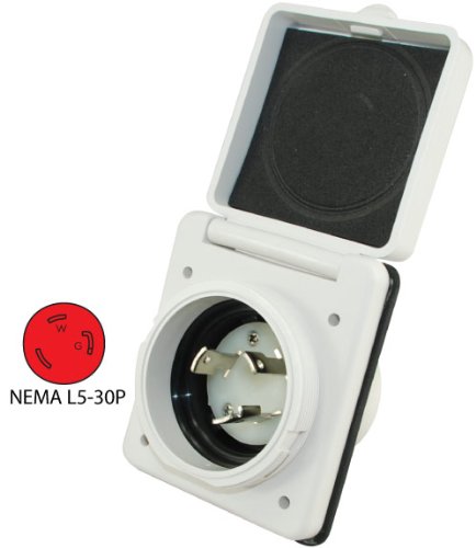 Conntek 80425 30 Amp 125 Volt Marine Shore/RV Power Cord Inlet with 4-Way Right Angle Rear Safety Enclosure