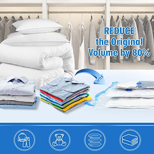 MecTo Vacuum Storage Bags 6 Pack Jumbo Space Saver Vacuum Storage Bags, Reusable Ziplock Vacuum Sealer Bags for Clothing, Comforter, Pillow, Blankets, Bedding, Travel, Hand Pump Included