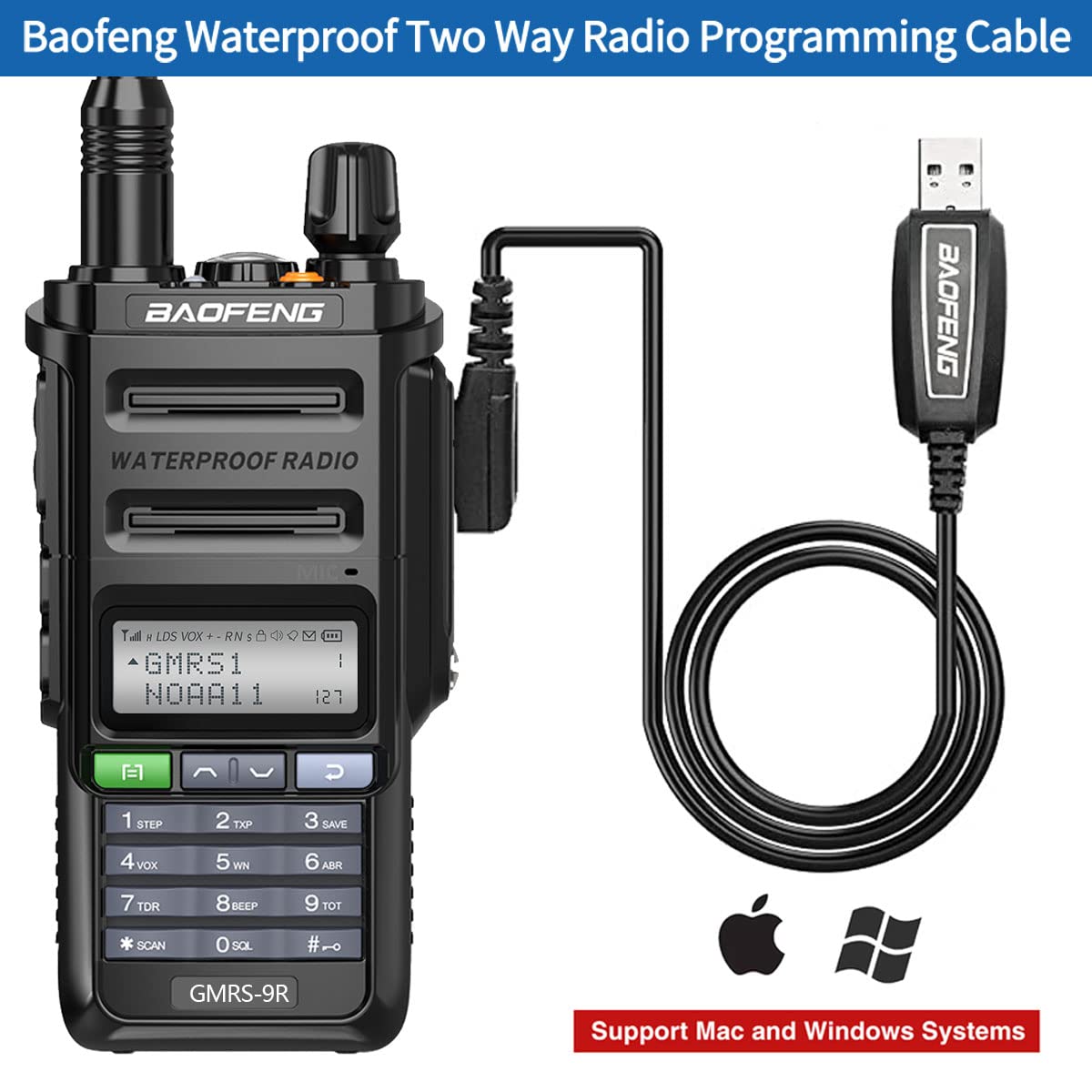 Baofeng GMRS-9R GMRS Radio Waterproof IP67 Two Way Radios Rechargeable Walkie Talkies Long Range NOAA Weather Alerts Scan With extra Battery,Programming Cable,Tactical Antenna,Speaker Mic,Tactical Bag