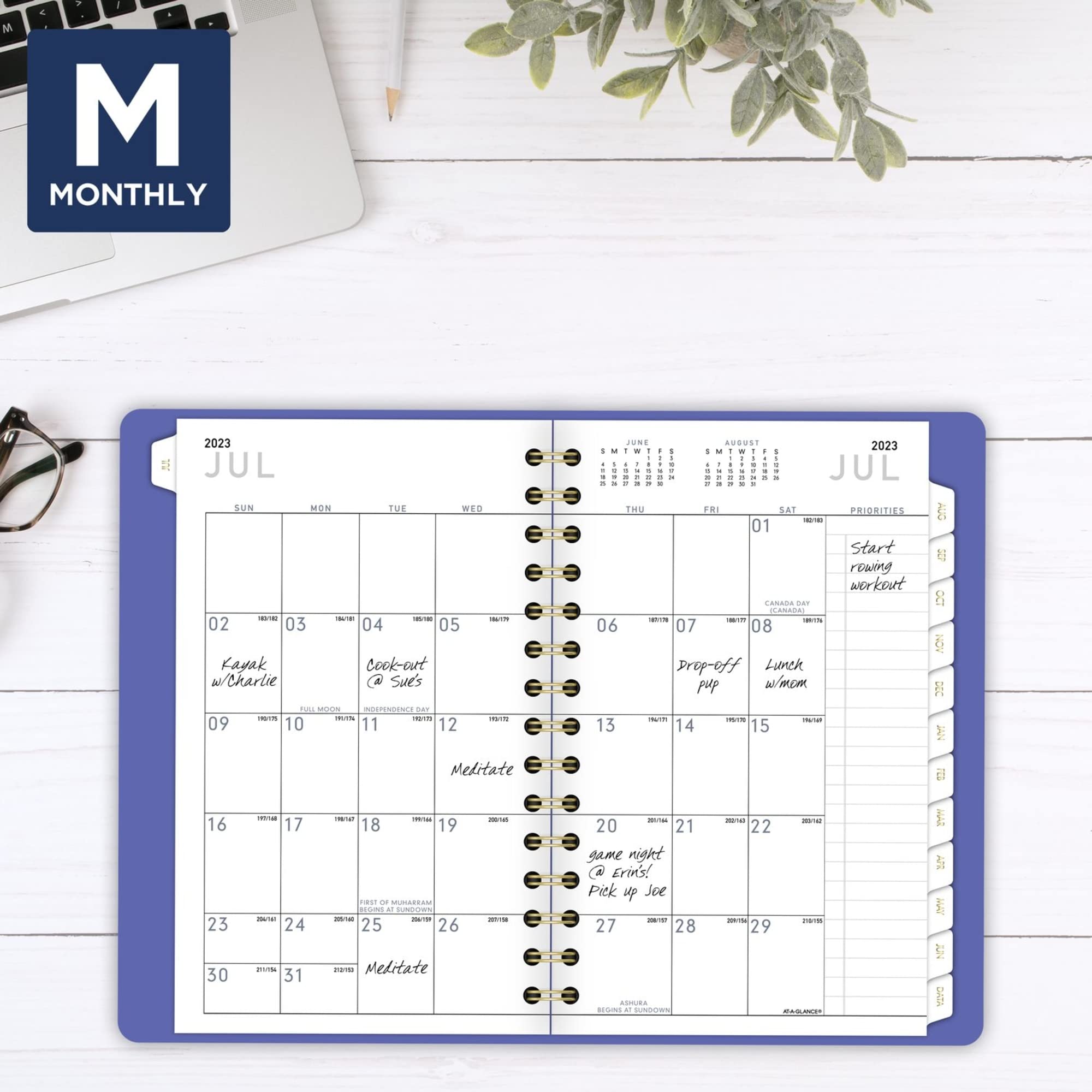 AT-A-GLANCE 2023-2024 Academic Planner, Weekly & Monthly, 5" x 8", Small, Monthly Tabs, Pocket, Flexible Cover, Contemporary, Purple (70101X1824)