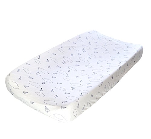 Hello Spud - Navy Blue Paper Airplanes Changing Pad Cover Organic Cotton Jersey - Super Soft