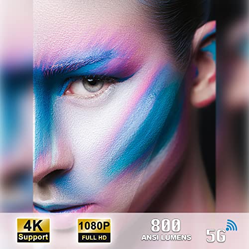 Native 1080p Projector, 5G WiFi Full HD 1920x1080p Video Beam, iOS/Android Mac Sync Screen, 300" for Movie Games, Compatible w/HDMI, VGA, USB, PC, DVD - White