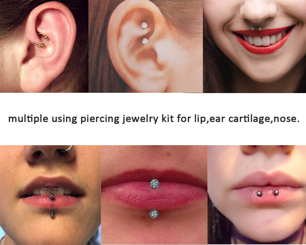 AVYRING 16G 8mm Daith Rook Earrings Stainless Steel with Crystal Ball Cartilage Helix Piercing Rings Septum Rings Eyebrow Jewelry Silver