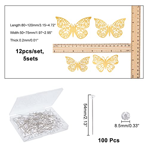 CHGCRAFT 160Pcs 5Styles Bouquet Wedding Corsages Pins 3D Gold Butterfly Wall Decor Include 100Pcs Head Pins 60Pcs 3D Gold Removable Butterfly Sticker for Birthday Party Wedding Garland