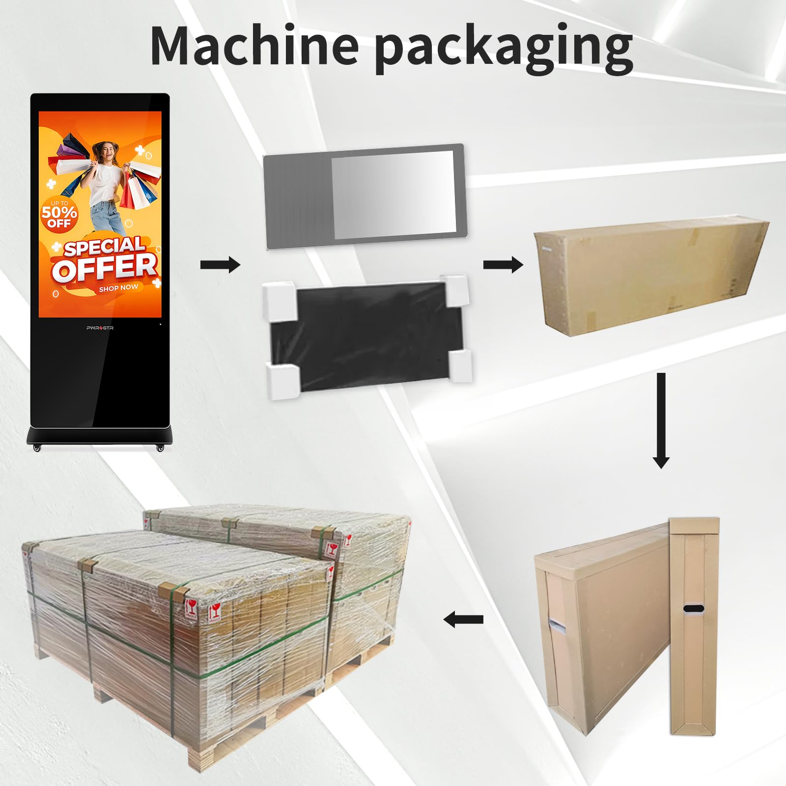 Digital Signage Display, PWR4GTR 55 Inch 4K UHD Capacitive Touchscreen Kiosk Indoor Advertising Screen Floor Standing LCD Monitor with HDMI-IN/USB Port, Android 11.0 System 2+32GB