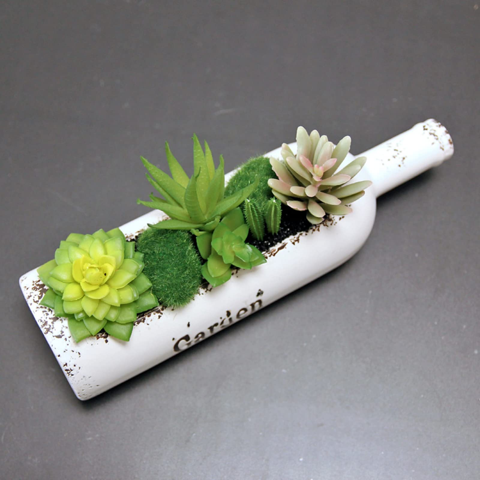 Hisow Artificial Potted Plants, 9.8" Succulent Plants Artificial in Ceramic Wine Bottle, Small Artificial Plants for Home, Garden, Outdoor, Tabletop, Centerpieces Indoor Plants Décor (Bushes)