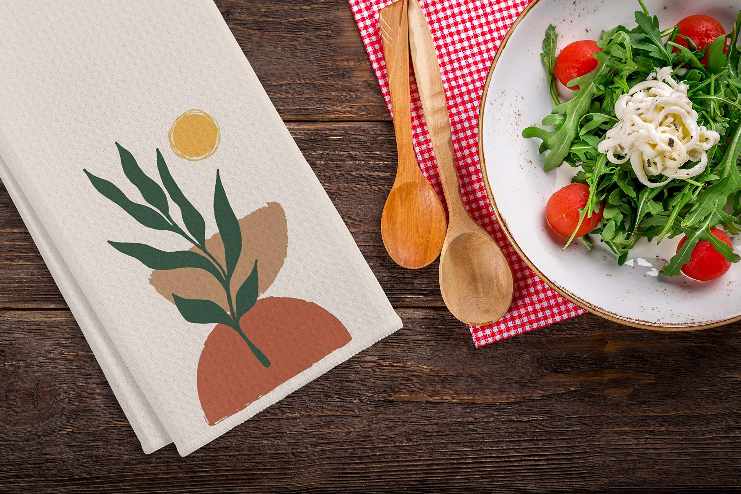 Boho Sun Semi Circles Botanical Leaf Kitchen Towels Tea Towels,16 X 24 Inches Cotton Modern Dish Towels Dishcloths,Dish Cloth Flour Sack Hand Towel for Farmhouse Kitchen Decor,Boho Lovers Gifts