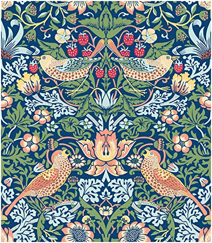 HAOKHOME 94029-1 Vintage Floral Peel and Stick Wallpaper Strawberry Thief Botanical Blue/Green Wall Murals Home Kitchen Bedroom Decor by William Morris 17.7in x 9.8ft