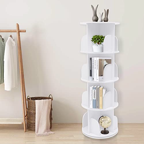 CeRaBuRET White 360° Rotating Bookshelf, 4 Tier Stackable Tall Bookshelf Bookcase with Storage Shelves Floor Standing Bookshelf Display for Living Room, Bedroom and Office, 15.7 * 15.7 * 46.5in