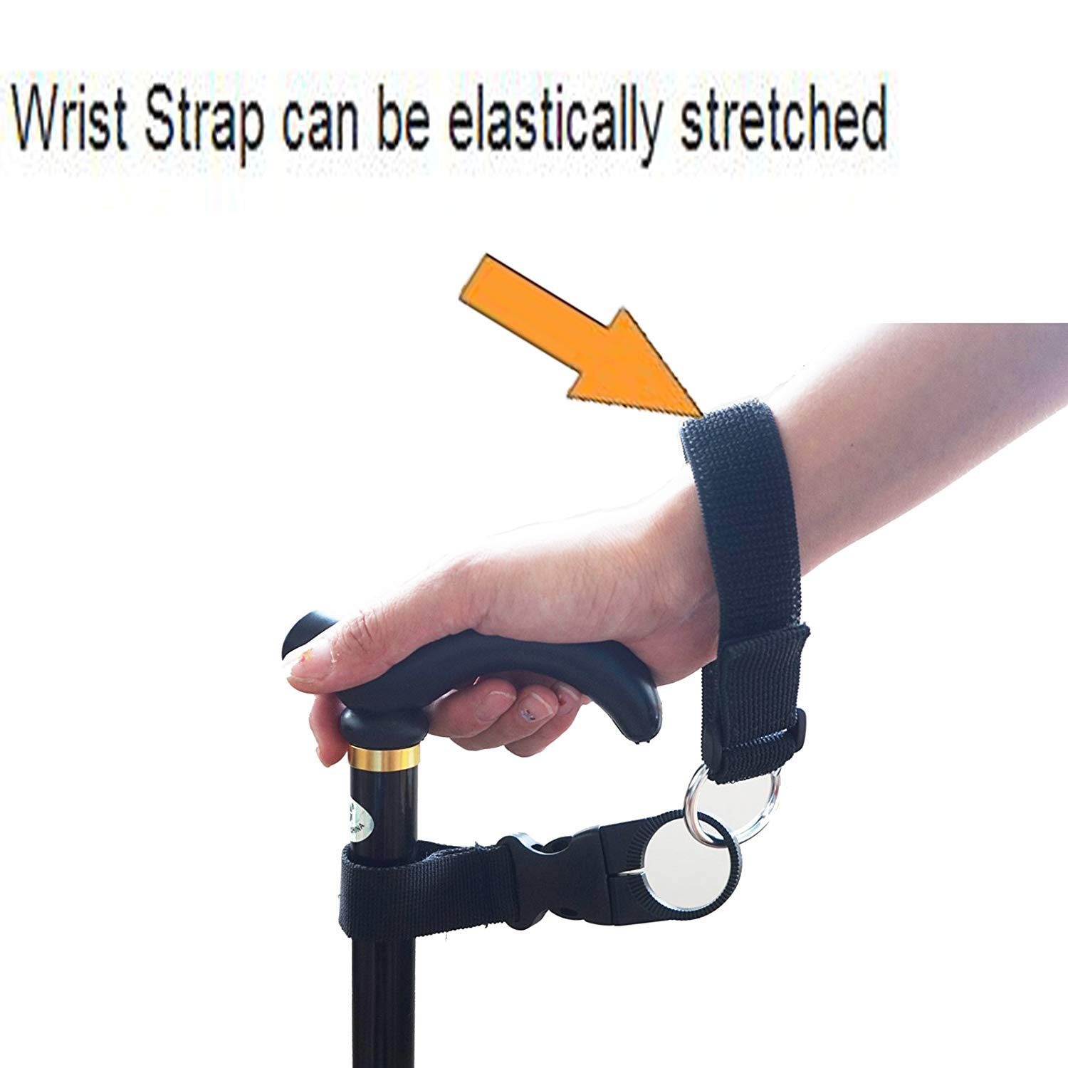 AUXPhome Easy Fit All Cane/Crutch/Walking Stick Support Clip Holder Grip Aid (Yellow) / Clip On Table Rest, and Elastic Wrist Strap (Black) / Keep Your Walking Cane Within Reach. - Universal