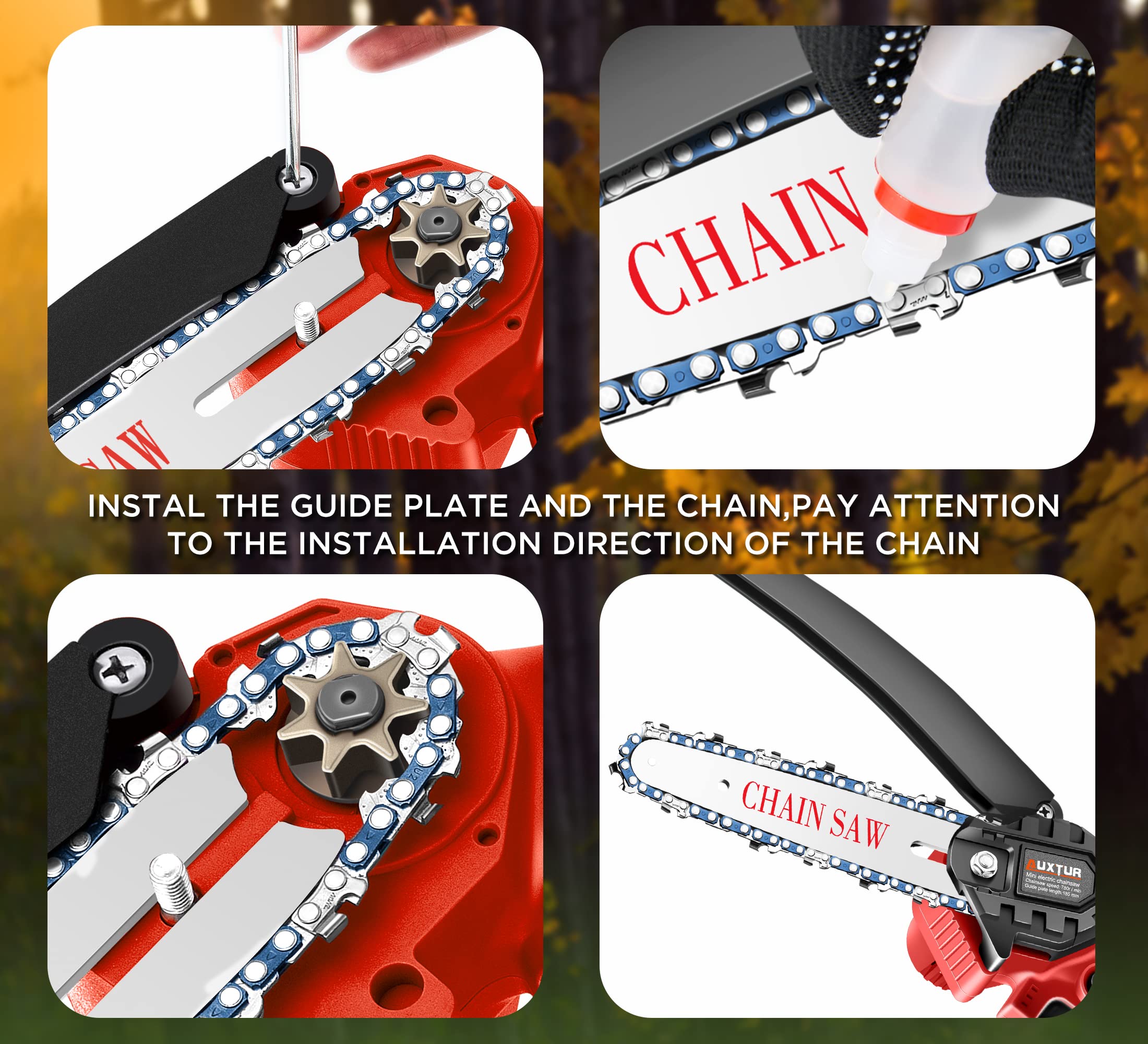 AUXTUR Mini Chainsaw 6 Inch Cordless Mini Electric Chainsaw,20V Ego Battery Operated Handheld Chain Saw,Top Hand Battery Motor Powered Chainsaws for Tree Trimming,Courtyard