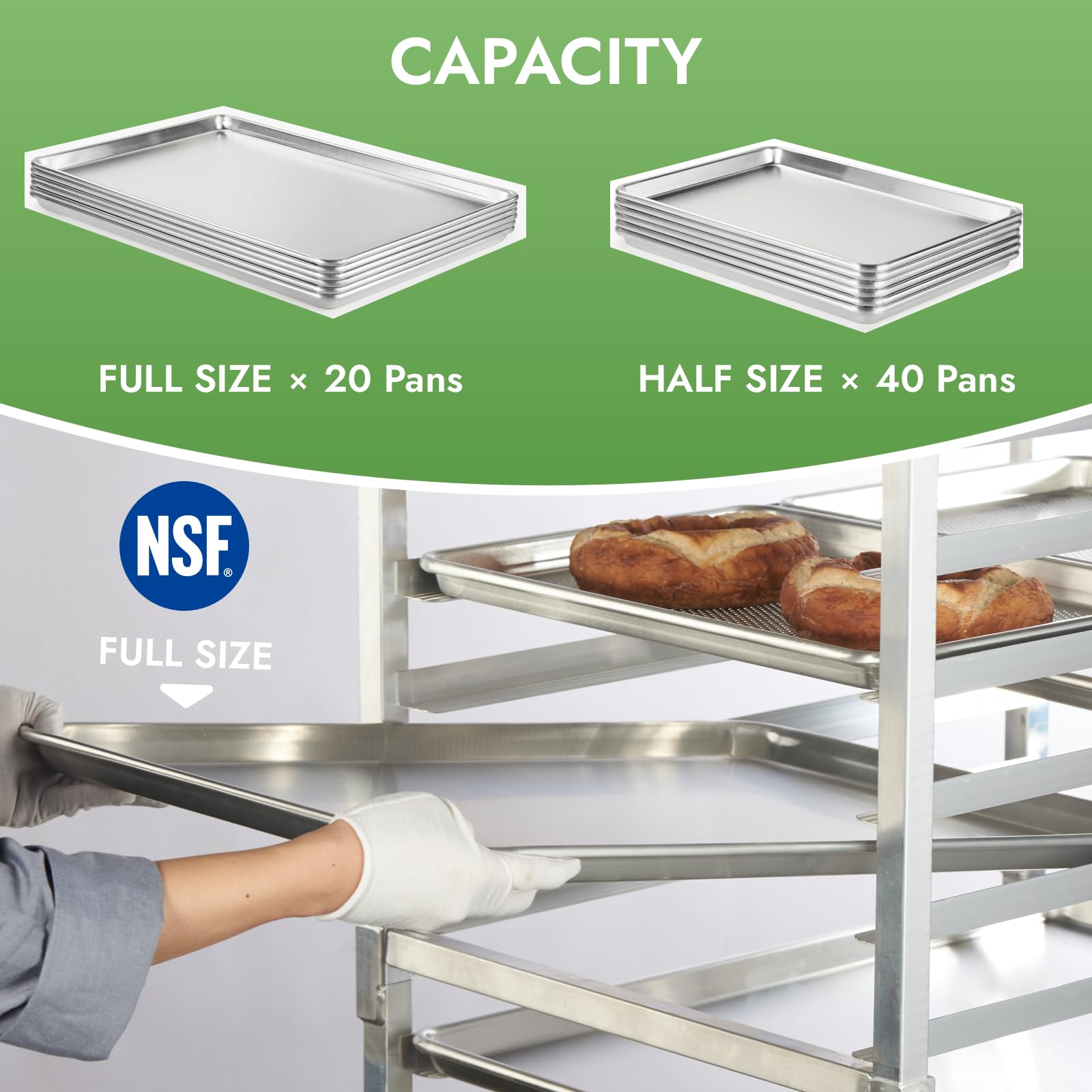 CURTA 10-Tier Heavy Duty Bun Pan Bakery Rack with 5" Wheels, NSF Certified, 26" D x 20" W x 39" H, Storage for Half & Full Sheets, Sheets Not Included