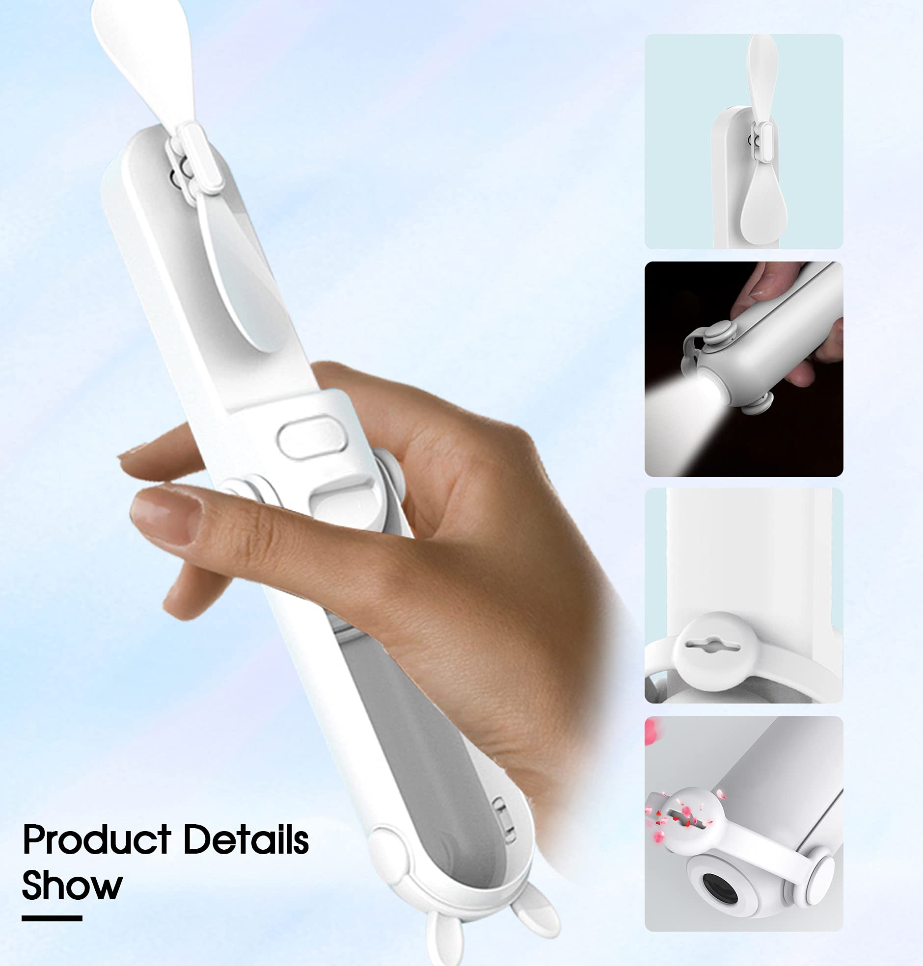 Aveloki Handheld Mini Fan, Portable USB Rechargeable Small Pocket Fan, Battery Operated with Two Modes Adjustment for Home, School and Office-White