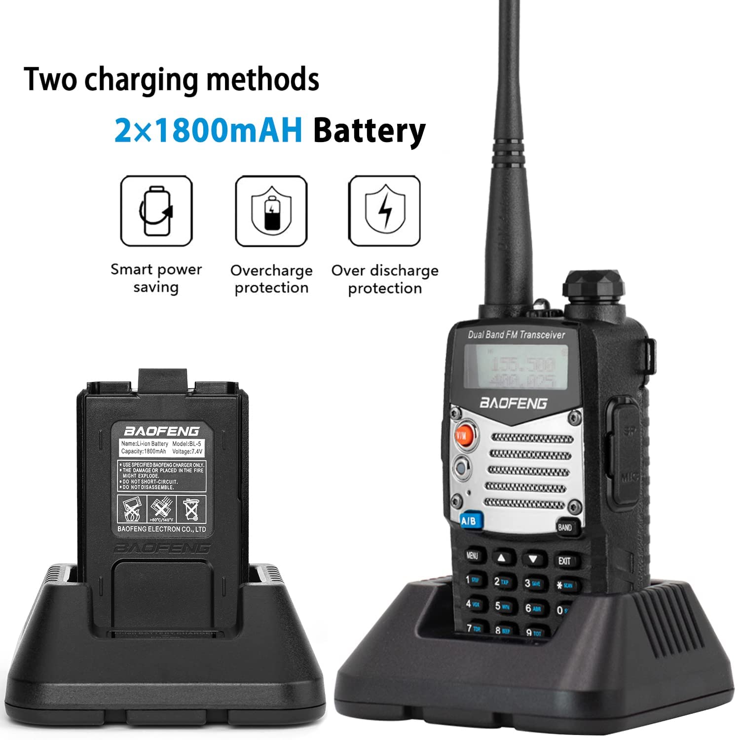 BAOFENG UV-5R Ham Radio Long Range, Dual Band 2 Way Radio, Rechargeable Baofeng Handheld Radio with Extra Battery and Charger, Programmable Two Way Radios with Programming Cable and Earpiece(4 Pack)