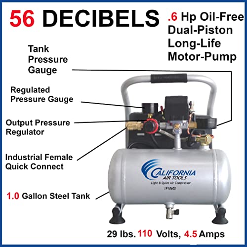 California Air Tools CAT-1P1060S Light & Quiet Portable Air Compressor, Silver