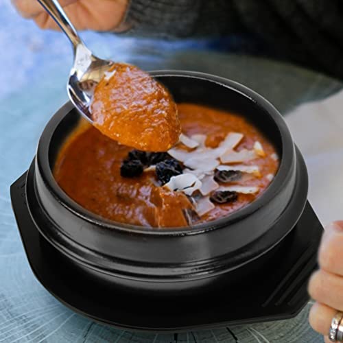 Ceramic Korean Pot Bibimbap Soup Bowl Set Bibimbap Casserole Pot Dolsot Korean Bowl with Lid and Trivet for Home Kitchen Dinnerware Serveware Black